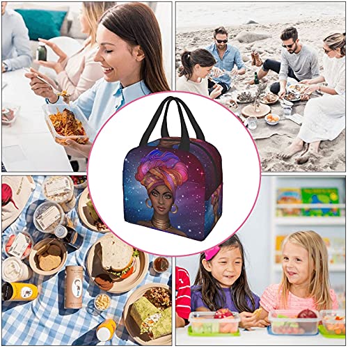 Duduho Afro American Black Woman Lunch Bag Compact Tote Bag Reusable Lunch Box Container For Women Men School Office Work