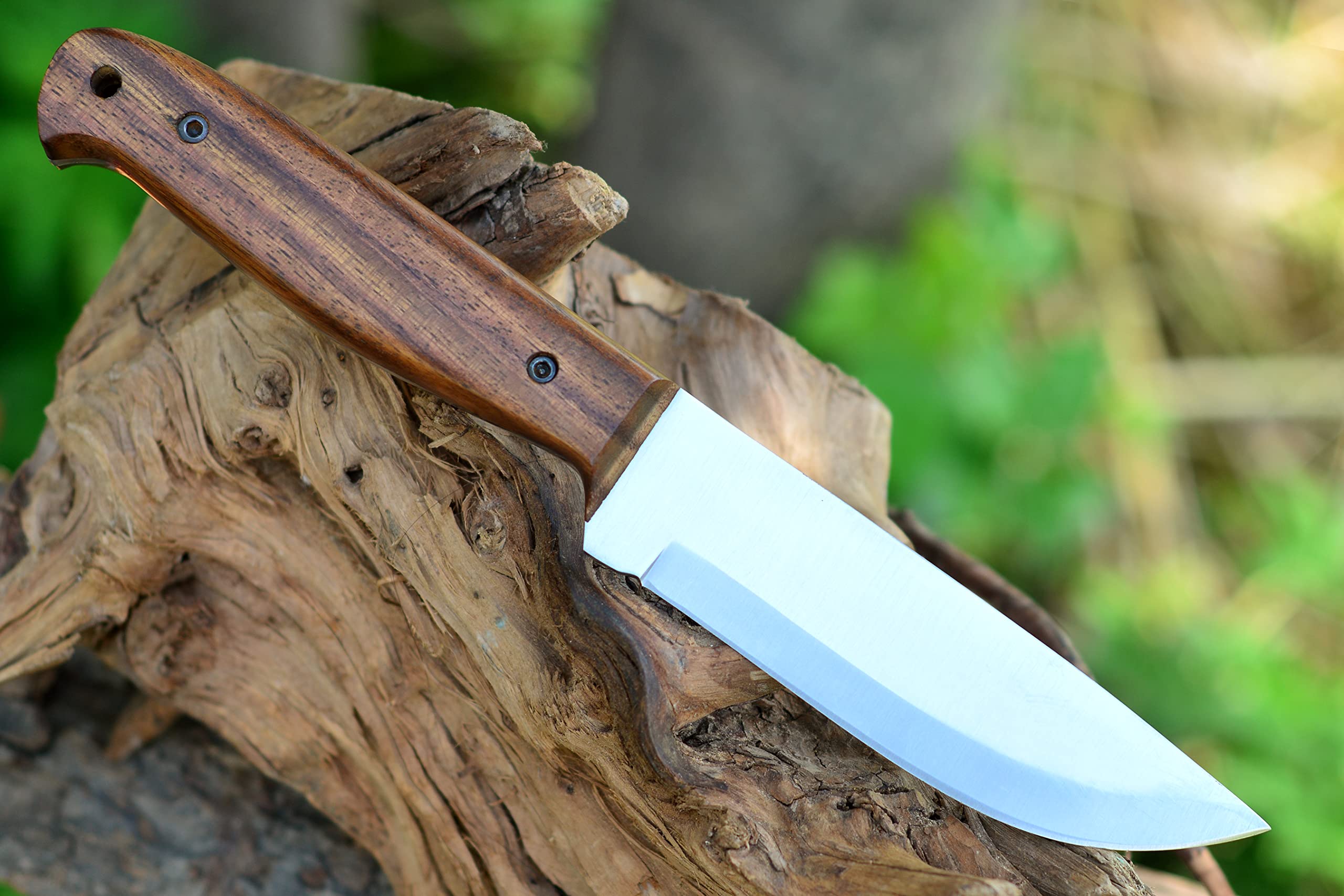 Perkin Fixed Blade Hunting Knife Full Tang with Leather Sheath, Solid & Sharp Blade Outdoor Survival Hunting Knife, Comfortable N Wood Handle Bushcraft Knife Camping Knife for Men and Women BUSH9.5