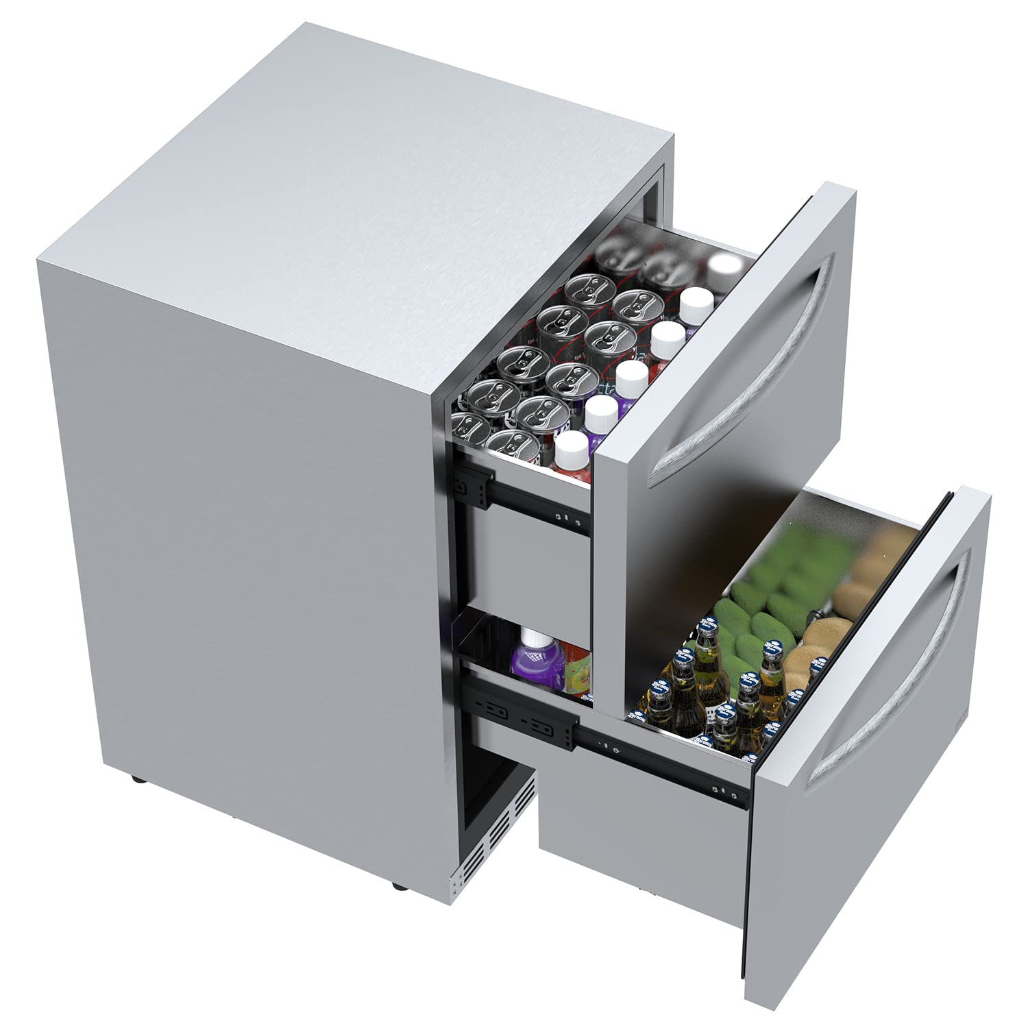 REALONE 24 Inch Under Counter Refrigerator, Stainless Steel Built-in Freestanding Double Drawers Fridge, Beverage Fridge Refrigerator, Digital Display Weatherproof for Outdoor Commercial Home Use