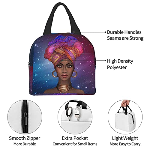 Duduho Afro American Black Woman Lunch Bag Compact Tote Bag Reusable Lunch Box Container For Women Men School Office Work