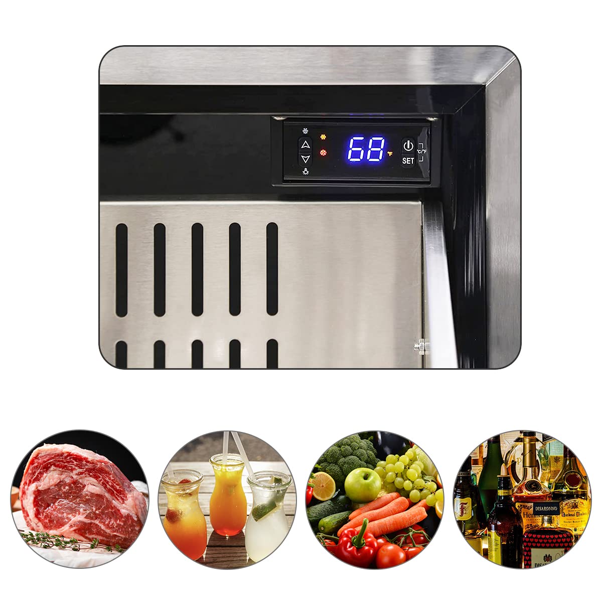 REALONE 24 Inch Under Counter Refrigerator, Stainless Steel Built-in Freestanding Double Drawers Fridge, Beverage Fridge Refrigerator, Digital Display Weatherproof for Outdoor Commercial Home Use