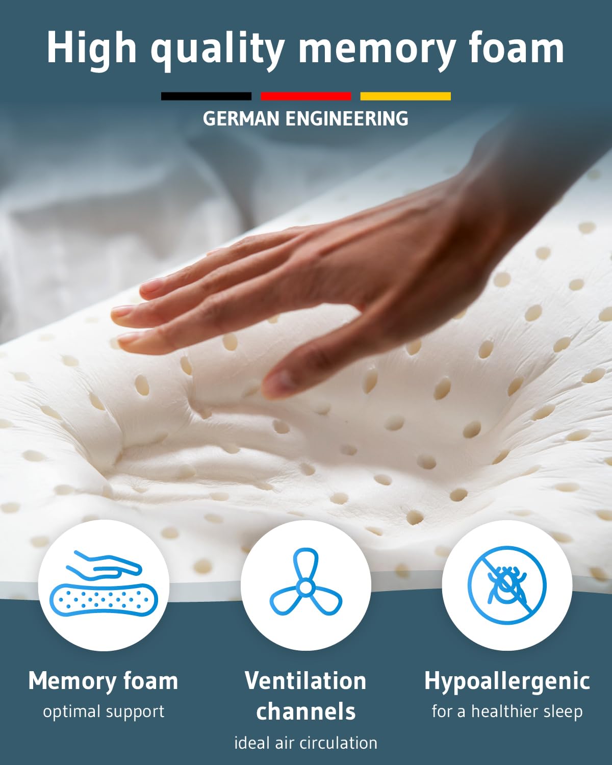 Travel Pillow VOLAR QuickDry | Memory Foam Neck Pillow | Quick Drying & Thermoregulating | Includes travel bag | Ergonomic Pillow For Sleeping on Airplane, Hotel, Camping, Couch - Designed in Germany