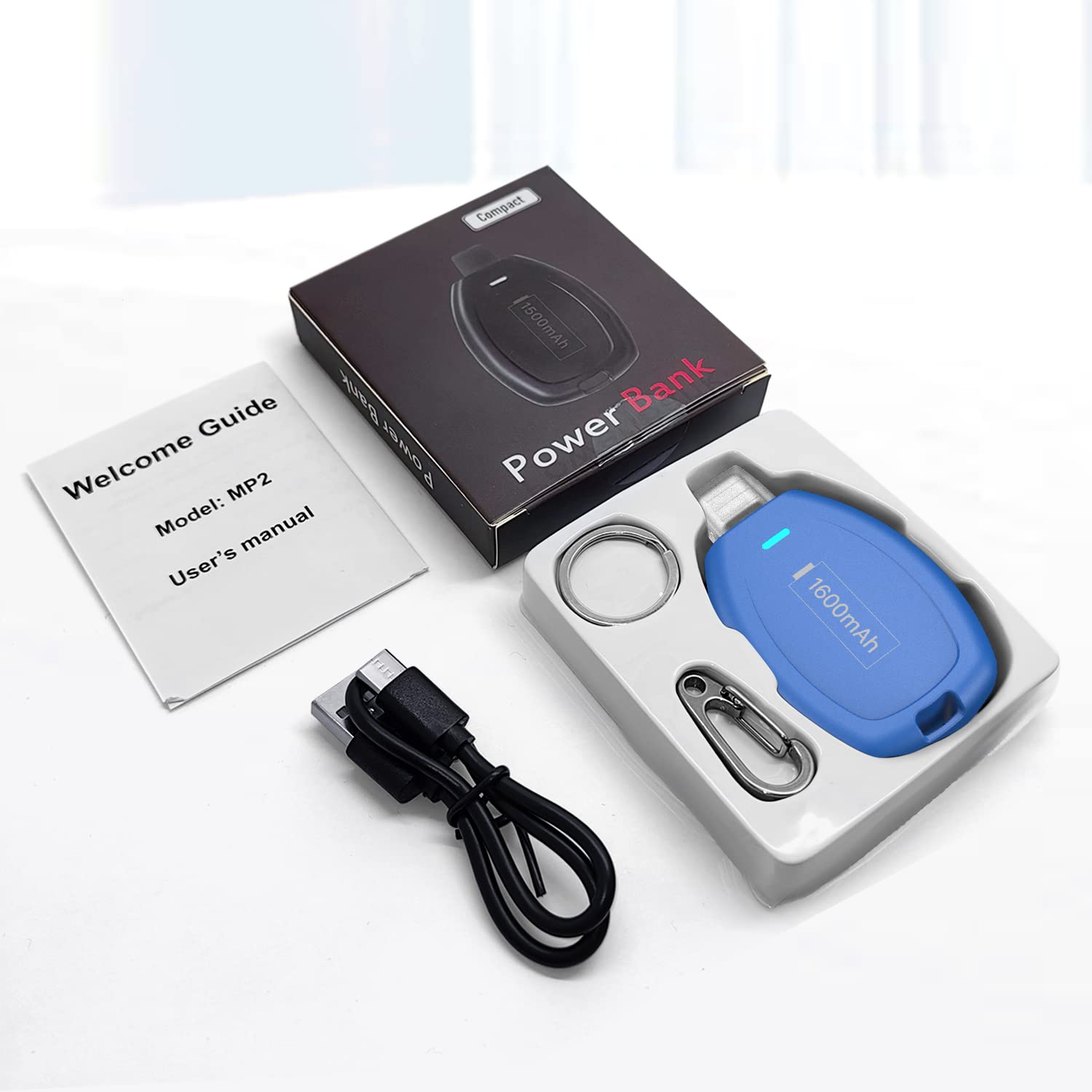Keychain Portable Charger for iPhone, Airpods, 1600mAh Power Emergency Pod Compatible with iPhone 14/14 Plus/14 Pro Max/13/13 Pro Max/12/12 Mini/12 Pro Max/11 Pro/XS Max/XR/X/8/7/6/6S Phones et, Blue