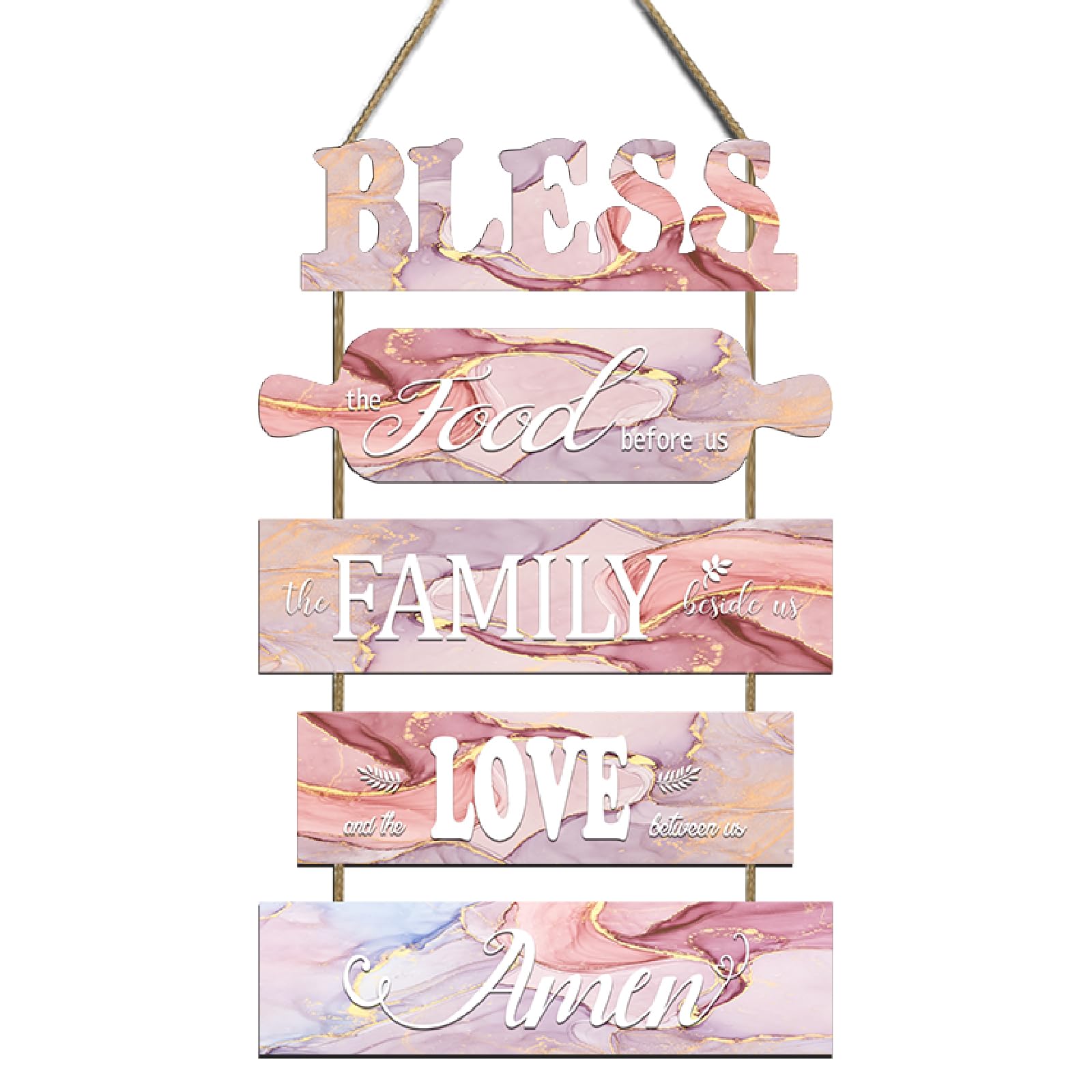 Jacriah Farmhouse Kitchen Signs Wall Decor, Bless the Food Before Us Sign, Pink Gold Kitchen Decor and Accessories Modern, Rustic Dining Room Wall Plaques, Large Country Decor, Inspirational Wall Art