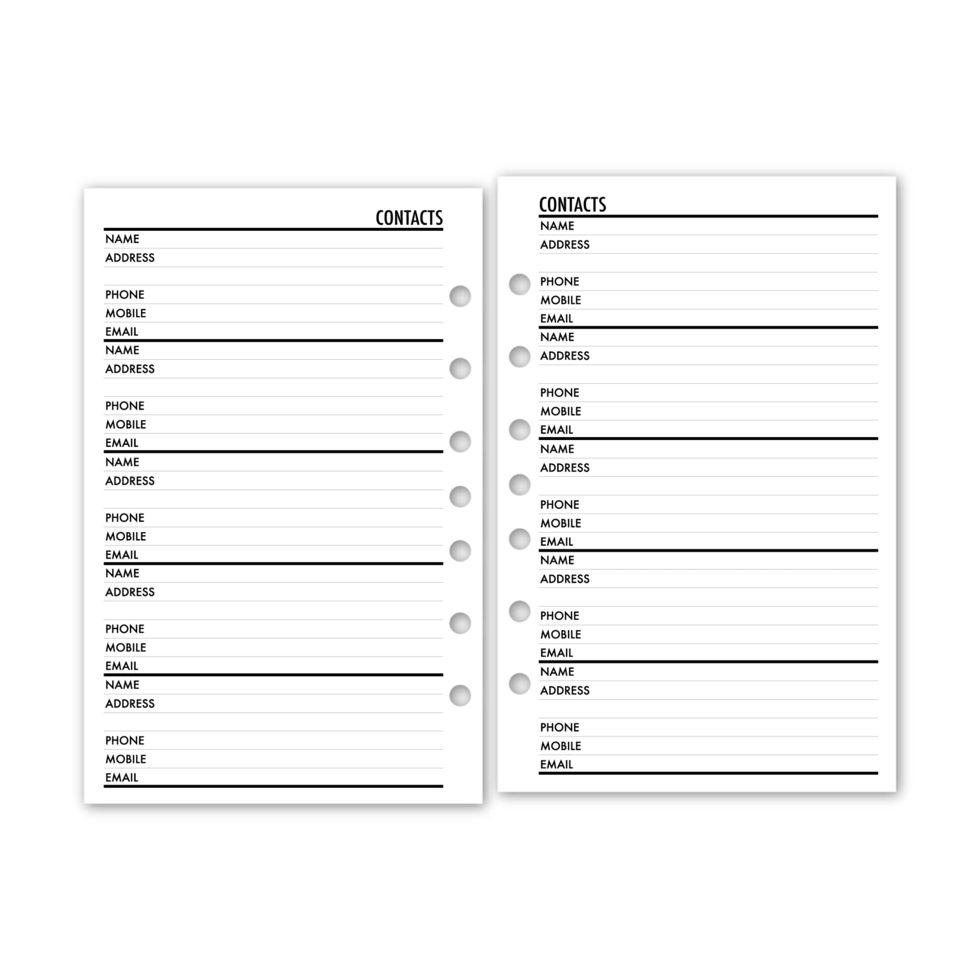 Half Size Contacts Address Book Planner Insert Refill, 5.5 x 8.5 inches, Fits 7-Ring & 3-Ring Binders - Day Timer, Franklin Covey, Avery Mini, Choose Quantity