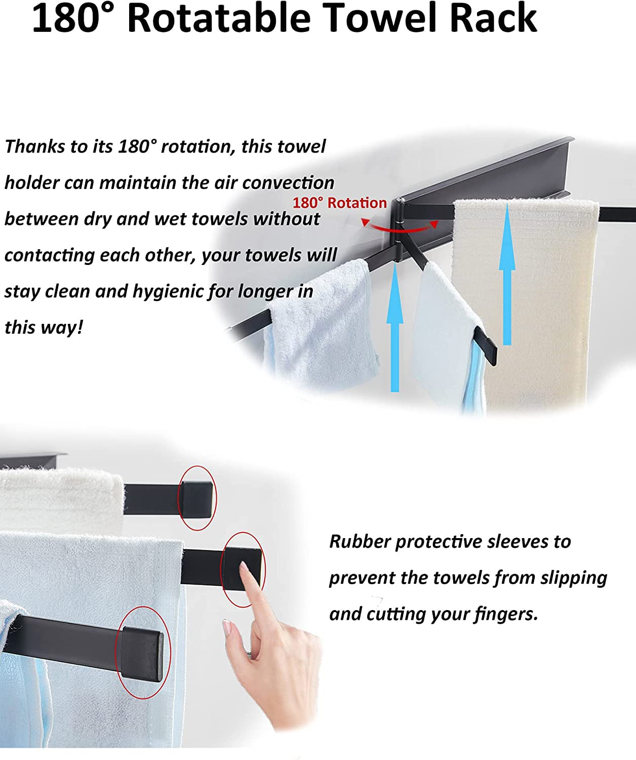 MAOERFUL 3 Swing Arms Towel Holder Wall Mount Towel Rack Dish Rag Dishcloths Washcloth Storage Organizer Hanger Swivel Hand Towel Bar for Sink Door Cabinet in Kitchen Bathroom (Dusty Grey)