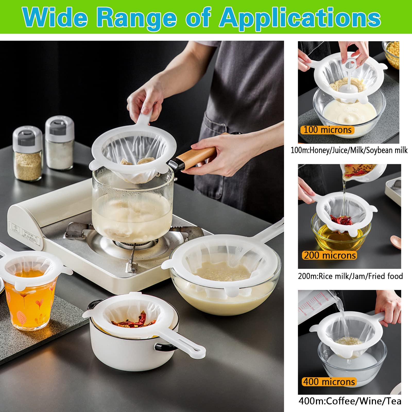SYJINHUASY Kitchen Ultra-Fine Nylon Mesh Strainer Food Yogurt Mesh Sieve Plastic Mesh Colander with Handle Mini Brine Shrimp Separation Net for Filtering Juice Juice Milk Honey (200Mesh)