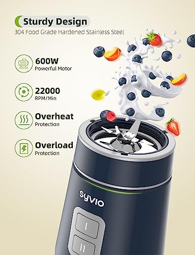Syvio Blender for Shakes and Smoothies, 600W Smoothie Blender,Personal Blender with 2 Speed Control, Smoothie Maker with 2 BPA-Free 20Oz Sport Cup-Blue