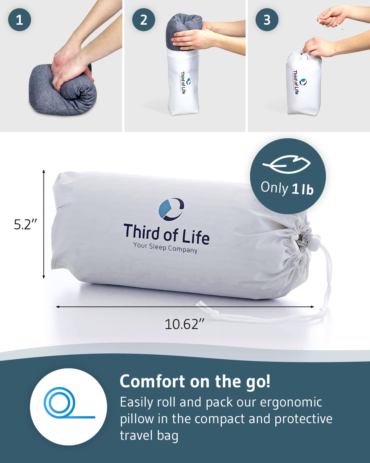 Travel Pillow VOLAR QuickDry | Memory Foam Neck Pillow | Quick Drying & Thermoregulating | Includes travel bag | Ergonomic Pillow For Sleeping on Airplane, Hotel, Camping, Couch - Designed in Germany