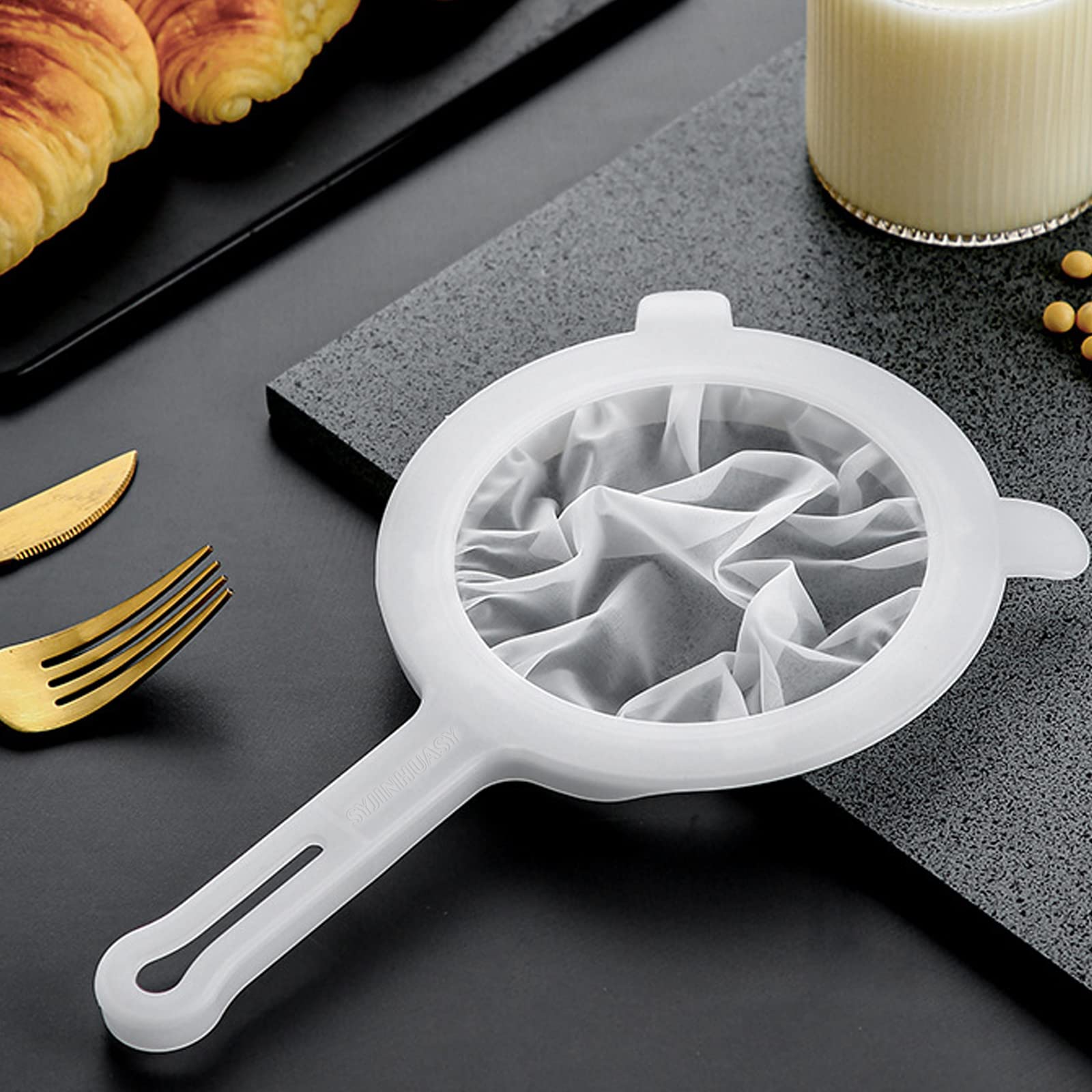 SYJINHUASY Kitchen Ultra-Fine Nylon Mesh Strainer Food Yogurt Mesh Sieve Plastic Mesh Colander with Handle Mini Brine Shrimp Separation Net for Filtering Juice Juice Milk Honey (200Mesh)