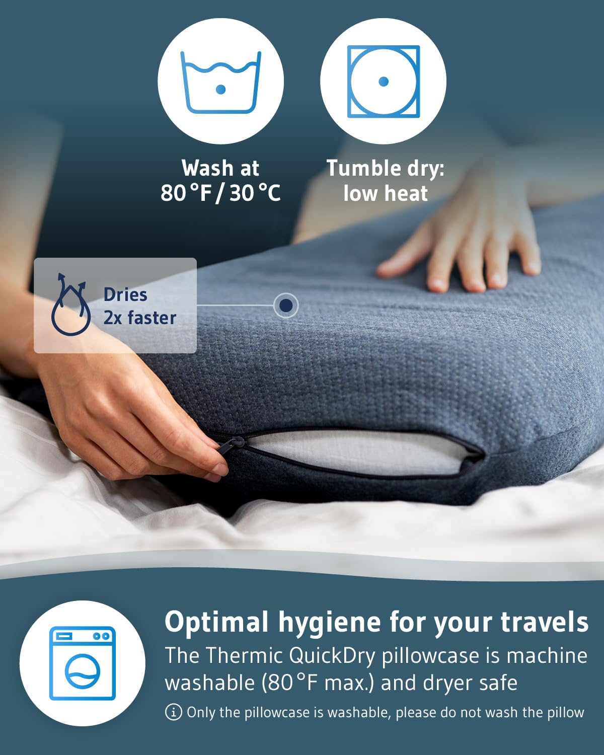 Travel Pillow VOLAR QuickDry | Memory Foam Neck Pillow | Quick Drying & Thermoregulating | Includes travel bag | Ergonomic Pillow For Sleeping on Airplane, Hotel, Camping, Couch - Designed in Germany