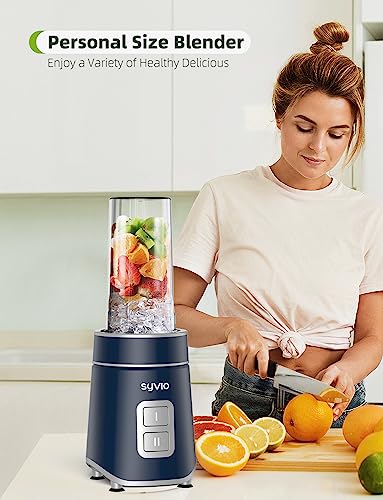 Syvio Blender for Shakes and Smoothies, 600W Smoothie Blender,Personal Blender with 2 Speed Control, Smoothie Maker with 2 BPA-Free 20Oz Sport Cup-Blue