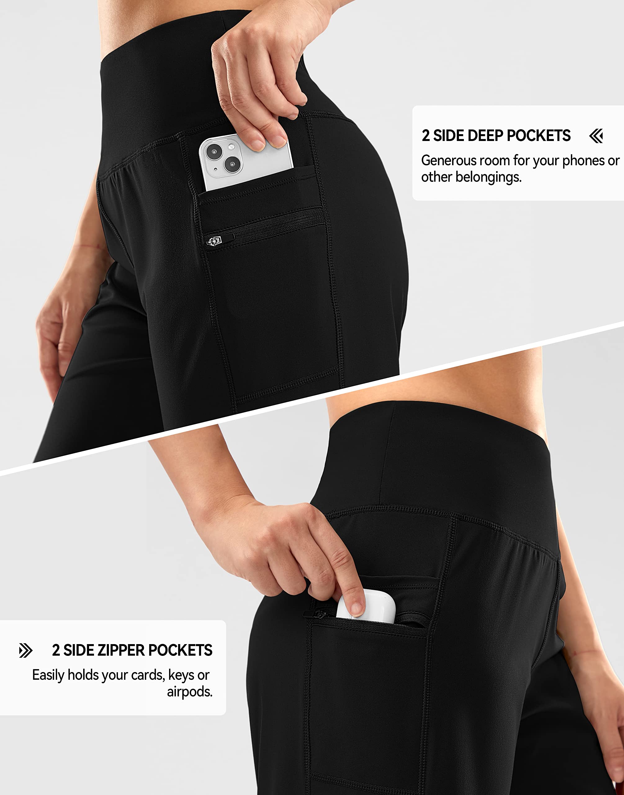 G Gradual Women's High Waisted 9" Bermuda Shorts with Zipper Pockets Athletic Workout Long Shorts for Women Knee Length(Black,M)