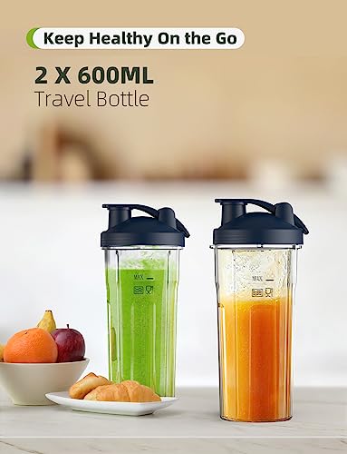 Syvio Blender for Shakes and Smoothies, 600W Smoothie Blender,Personal Blender with 2 Speed Control, Smoothie Maker with 2 BPA-Free 20Oz Sport Cup-Blue