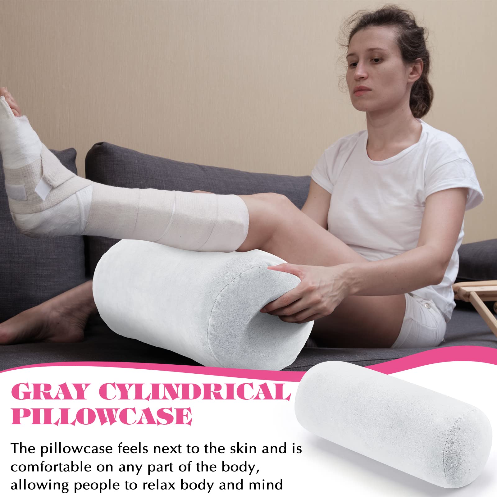 Newwiee 2 Pcs Neck Roll Pillow Cover 17x7 Inch Round Cervical Pillow Covers with Zipper Cylinder Neck Roll Pillowcase Soft Bolster Pillowcases for House Home Decor Cylindrical Cushion(White)