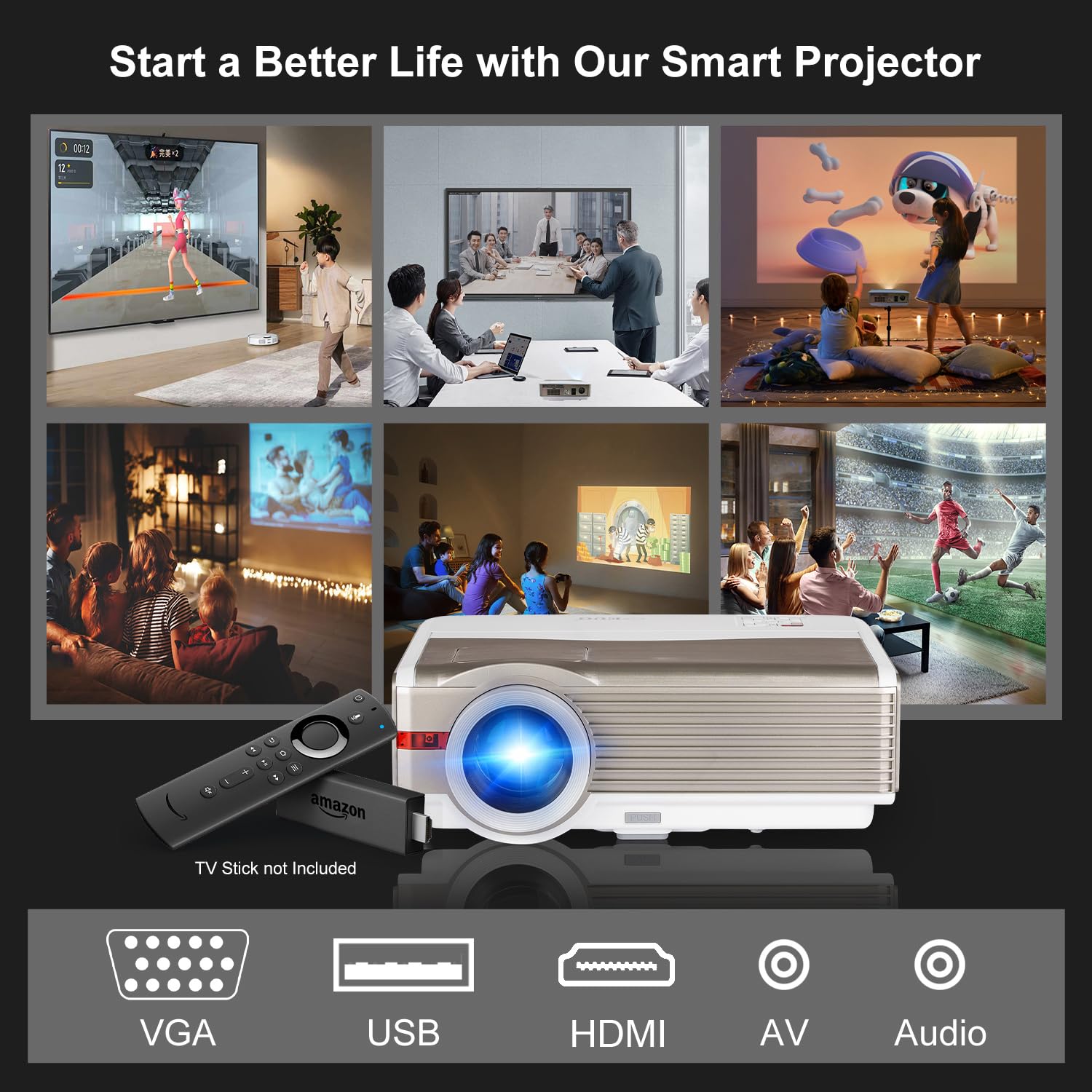 Full HD 1080P Smart Projector with Wifi Bluetooth, 9000Lumens LED Halloween Movie Projectors for Outdoor Use Home Theater Wireless Cast for Android iOS Phone Gaming Projector