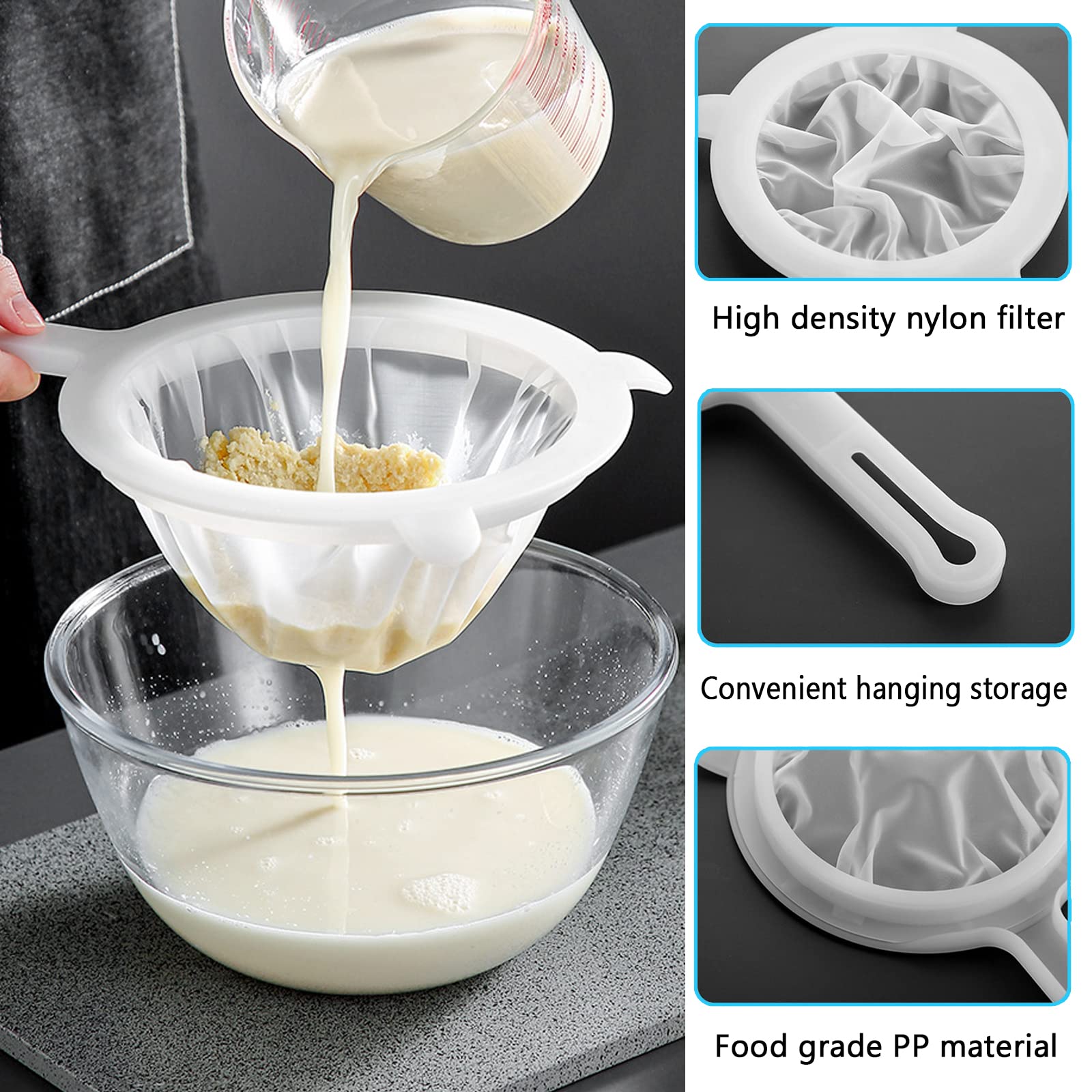 SYJINHUASY Kitchen Ultra-Fine Nylon Mesh Strainer Food Yogurt Mesh Sieve Plastic Mesh Colander with Handle Mini Brine Shrimp Separation Net for Filtering Juice Juice Milk Honey (200Mesh)