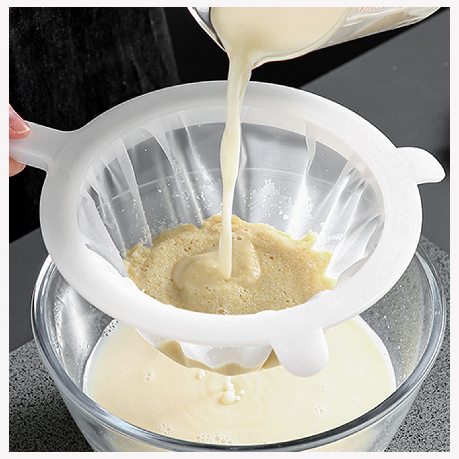 SYJINHUASY Kitchen Ultra-Fine Nylon Mesh Strainer Food Yogurt Mesh Sieve Plastic Mesh Colander with Handle Mini Brine Shrimp Separation Net for Filtering Juice Juice Milk Honey (200Mesh)