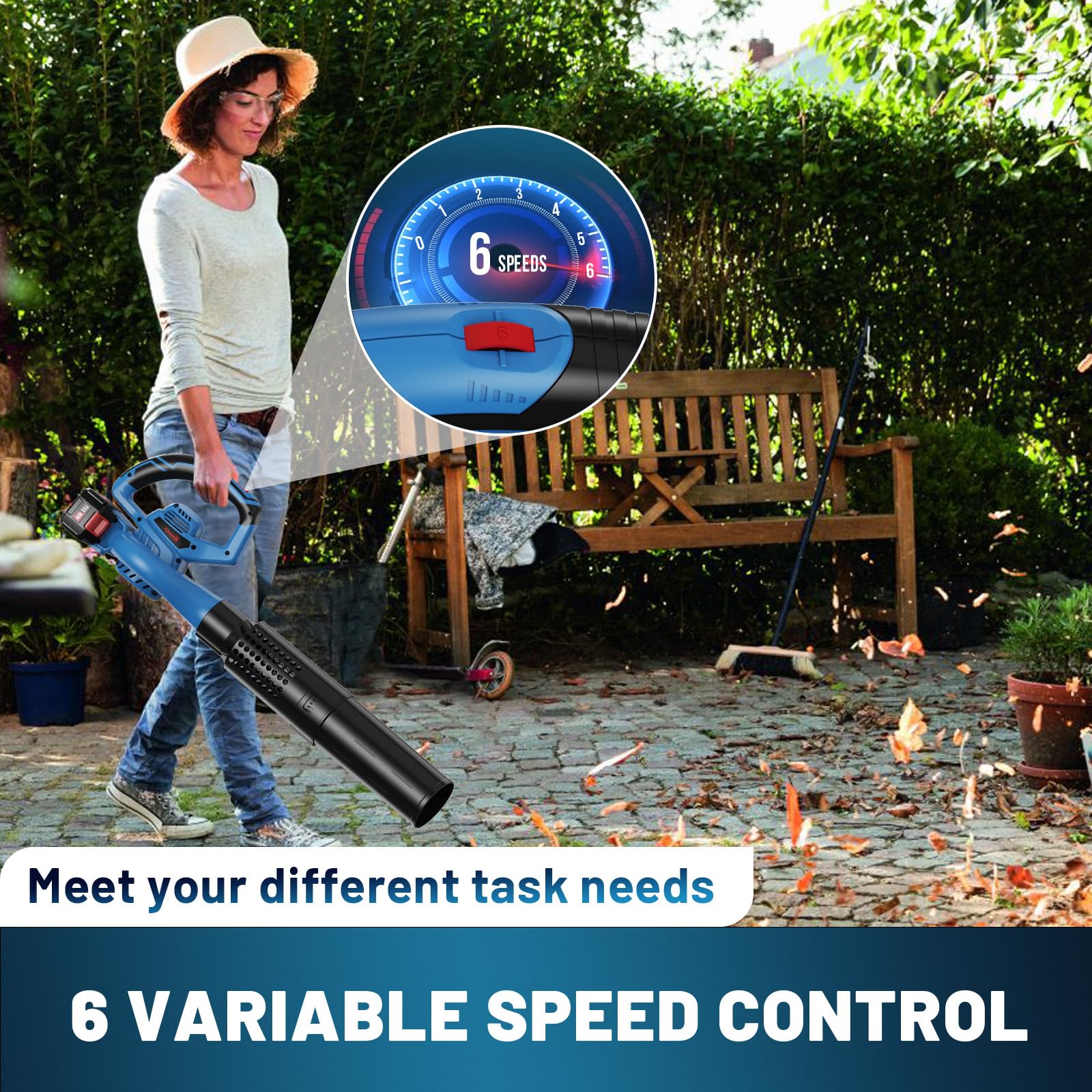 Enhulk 20V 4.0Ah Cordless Leaf Blower,460CFM &190MPH,2-in-1 Battery Powered Leaf Blower,6 Variable Speed,for Blowing Leaves,Debris,Snow and Dust,4.0Ah Battery&Charger Included(21 inch)