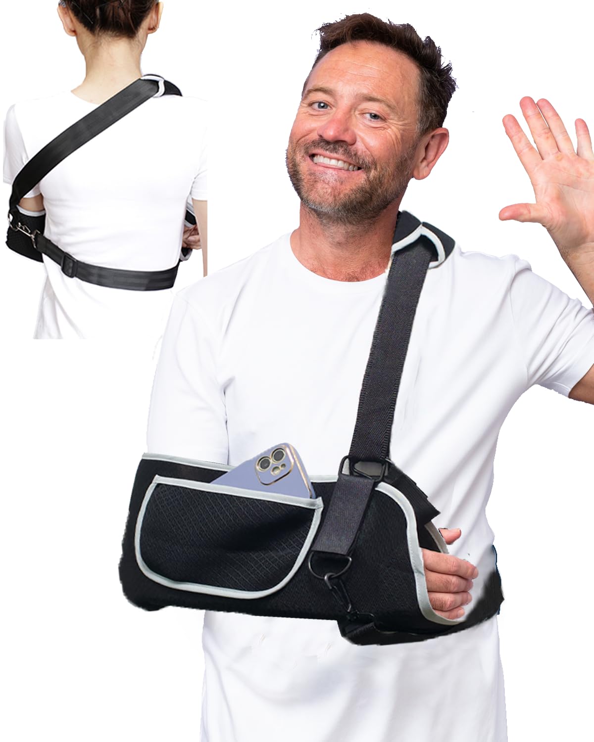 DouHeal Arm Sling Shoulder Immobilizer, Medical Rotator Cuff Support Brace with Pocket, Sling for Shoulder Injury, Arm Injury, Left & Right Arm, Men & Women, for Dislocated, Fracture, Strained (Large)
