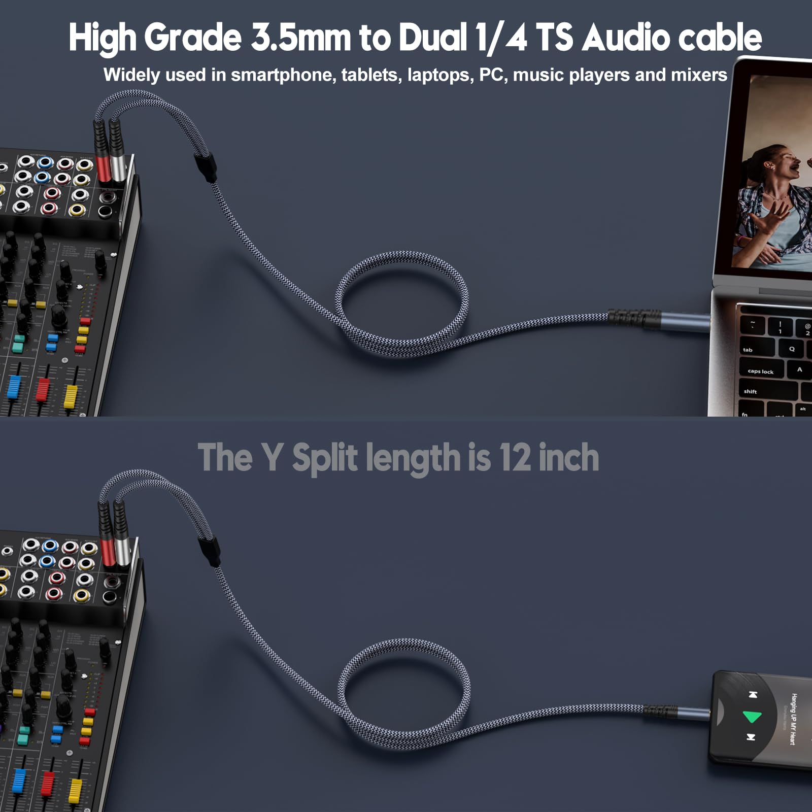 TAISUSAN 1/8 Stereo to Dual 1/4 Mono Cable 15ft, 3.5mm to Dual 1/4 Cable, 1/8 inch TRS Stereo to Dual 1/4 inch Splitter