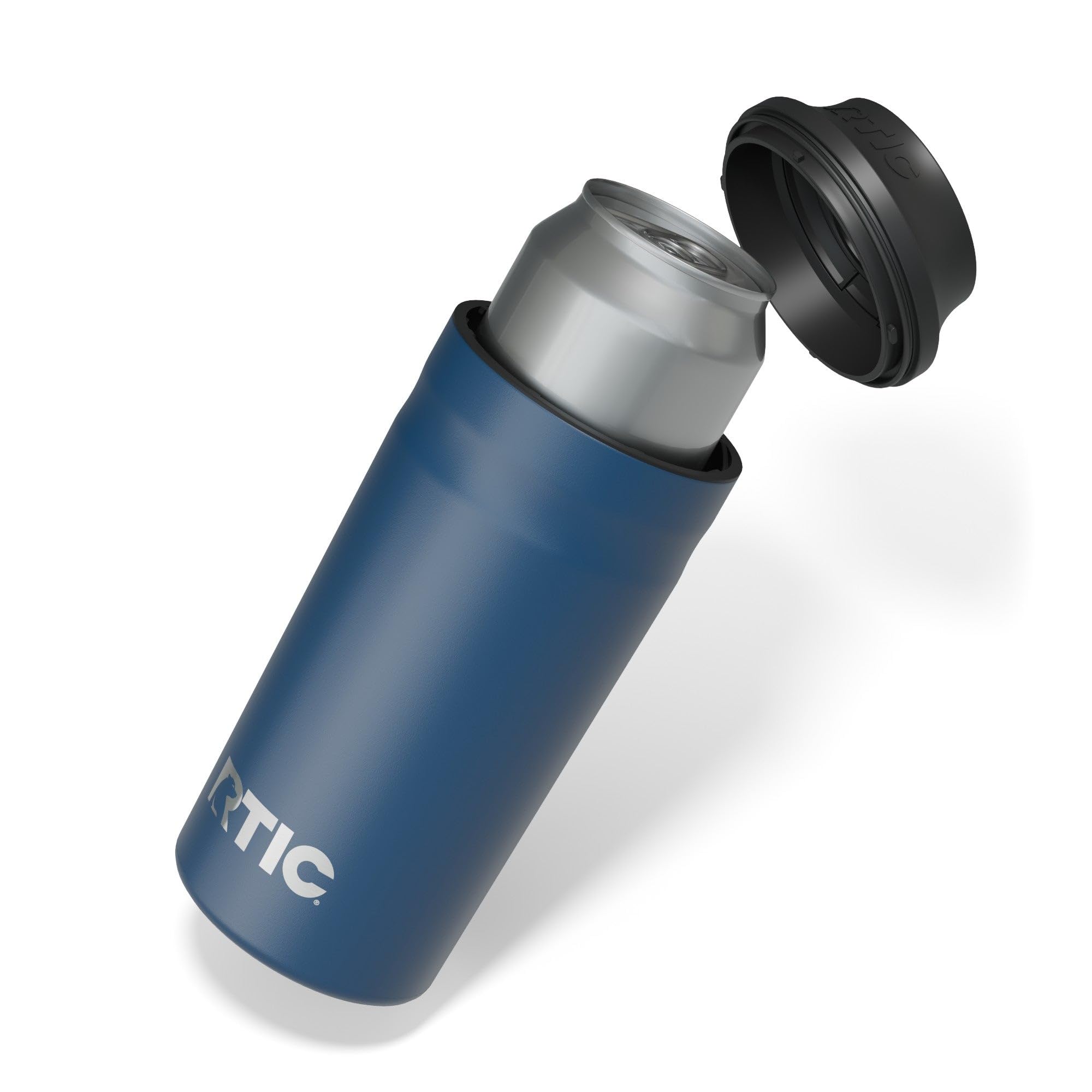 RTIC Can Chiller with Slider Lid, Fits Various Sizes Including 12oz, 16oz, & Slim Cans, Double Wall Vacuum Insulated, Stainless Steel, Sweat Proof, Navy
