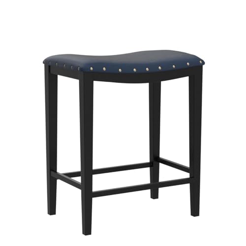 KATDANS Blue Bar Stools Set of 2 Counter Height 24 Inches Backless Barstools for Kitchen Counter Modern Saddle Stools Velvet Nailhead Upholstered Stools, KS718PBL, 2Pcs