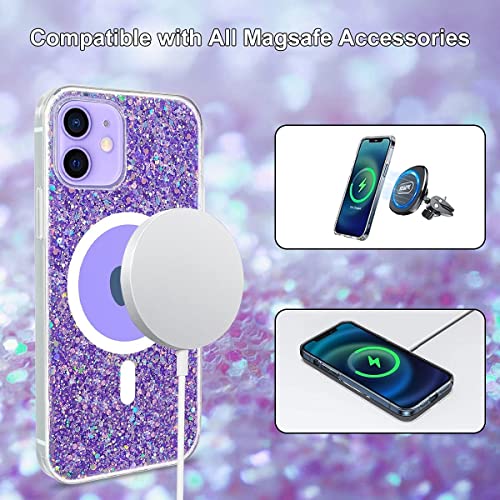 ESTPEAK Magnetic Bling Case for iPhone 13 Pro Max [Compatible with MagSafe] [Cute Twinkle Glitter Design ] Aesthetic Slim Shockproof Protect Sparkle Unique Silicone Phone Cover for Women Girls-Purple