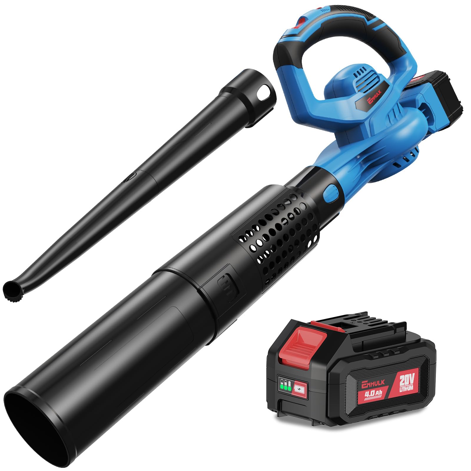Enhulk 20V 4.0Ah Cordless Leaf Blower,460CFM &190MPH,2-in-1 Battery Powered Leaf Blower,6 Variable Speed,for Blowing Leaves,Debris,Snow and Dust,4.0Ah Battery&Charger Included(21 inch)