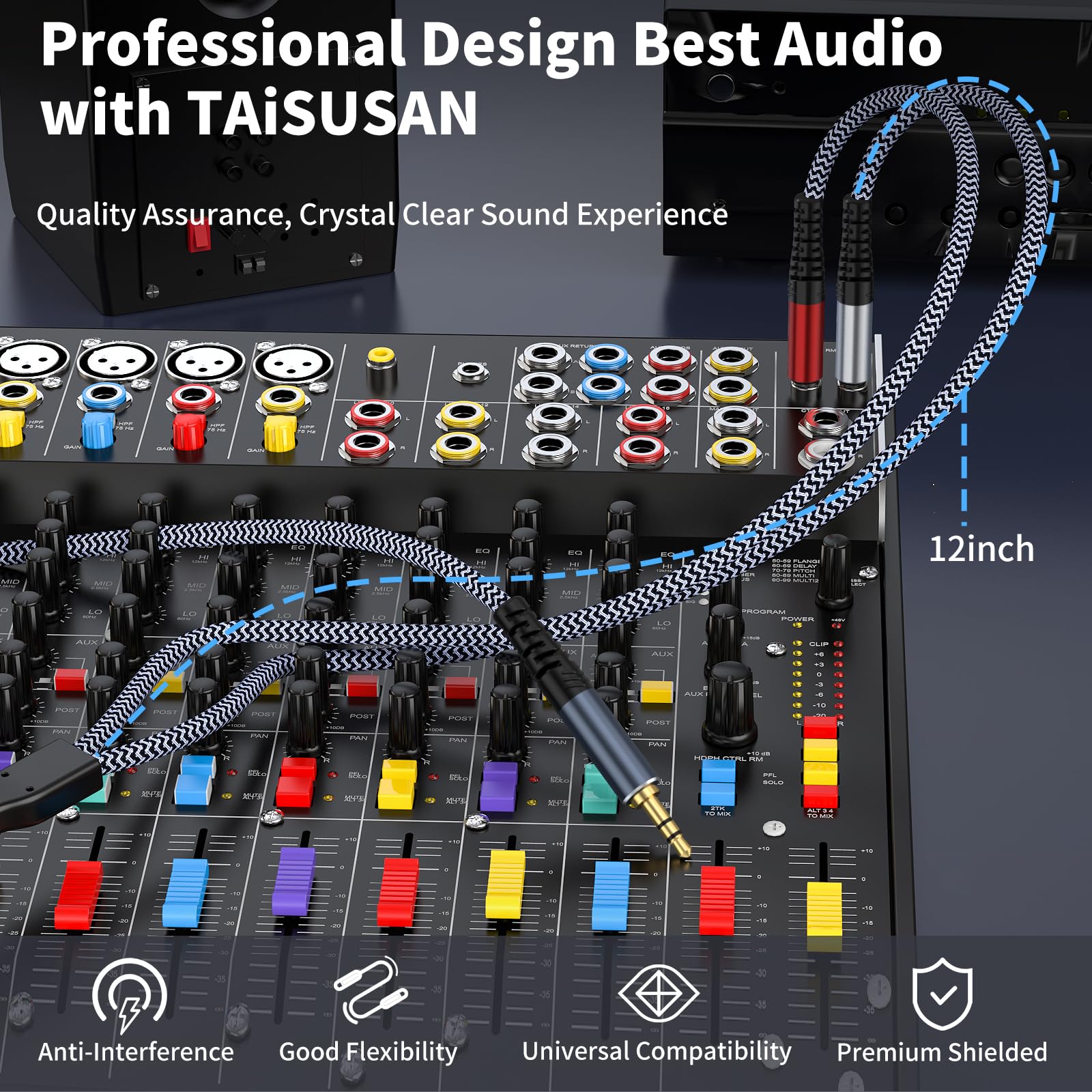 TAISUSAN 1/8 Stereo to Dual 1/4 Mono Cable 15ft, 3.5mm to Dual 1/4 Cable, 1/8 inch TRS Stereo to Dual 1/4 inch Splitter