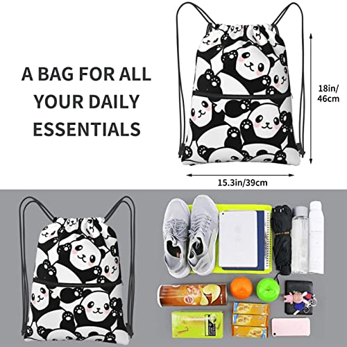Famame Cute Panda Drawstring Backpack String Bag Sackpack For Gym Shopping Beach Sport Yoga