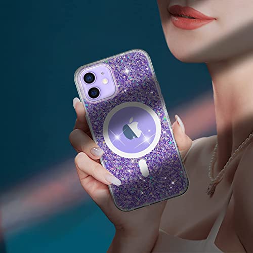 ESTPEAK Magnetic Bling Case for iPhone 13 Pro Max [Compatible with MagSafe] [Cute Twinkle Glitter Design ] Aesthetic Slim Shockproof Protect Sparkle Unique Silicone Phone Cover for Women Girls-Purple