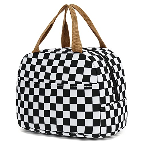 Yusudan Checkered Lunch Bag for Women Girls, Reusable Insulated Picnic Tote Bags for Adults Kids Work School Hiking Beach