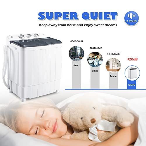 Portable Washing Machine 17.6Lbs Capacity Washer&Dryer Combo 2 In 1 Mini Compact Twin Tub Laundry Washer(11Lbs) & Spinner(6.6Lbs) with Gravity Drain Pump for Apartment,Dorms,RV Camping(grey+white)