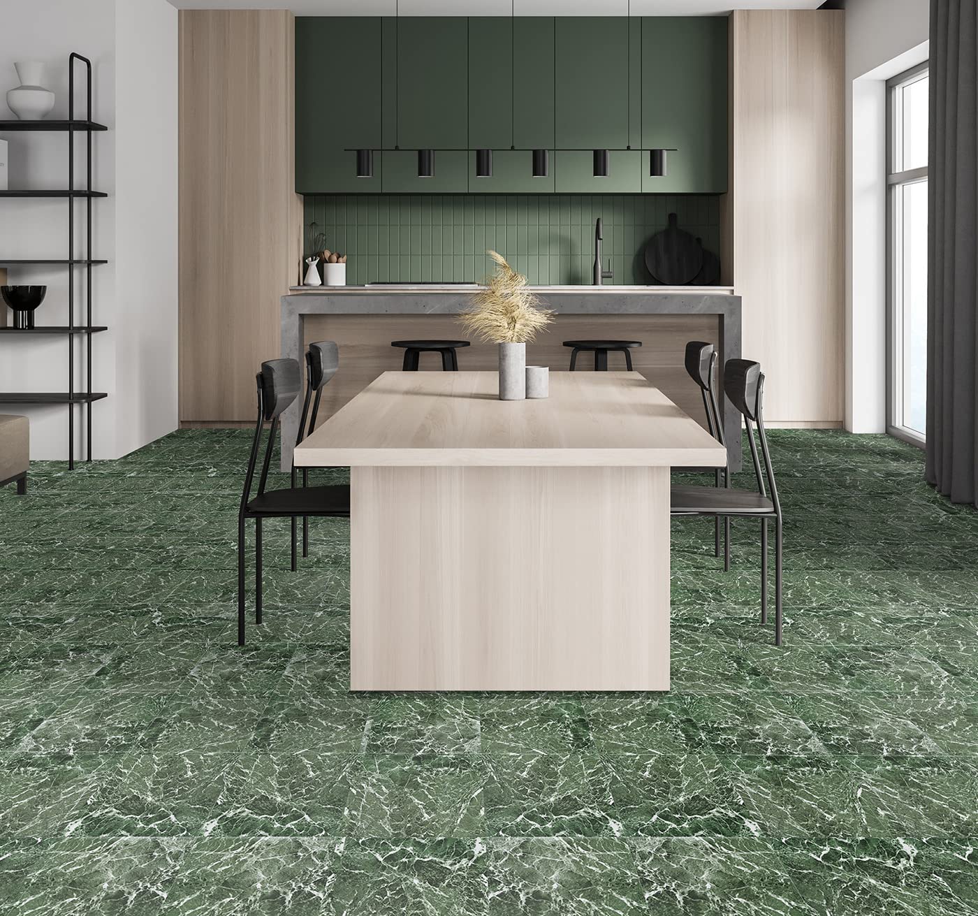 PowerSellerUSA Green Marble Green Vinyl Floor Tiles Self Stick Peel Flooring 12" x 12", 5-Pack (100 Pieces)