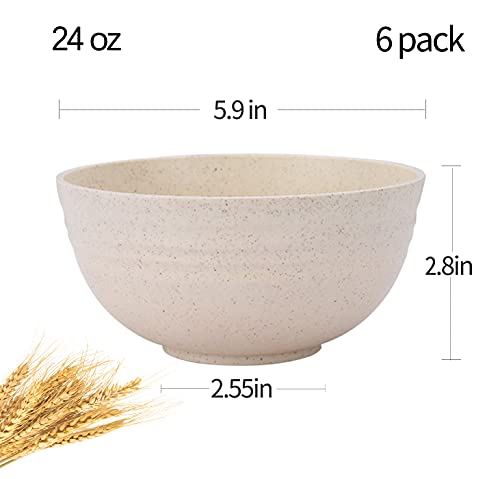 Cereal Bowls,6 Pack 24 oz Bowls Set, Food Grade Safe Durable PP Bowls for Soup, Salad, Cereal, Pasta, Yogurt, Heat and Cold Resistant, Dishwasher Safe Bowls,eco- friendly and degradable