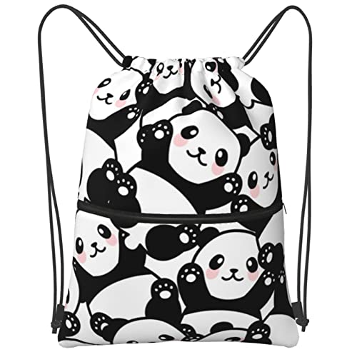 Famame Cute Panda Drawstring Backpack String Bag Sackpack For Gym Shopping Beach Sport Yoga