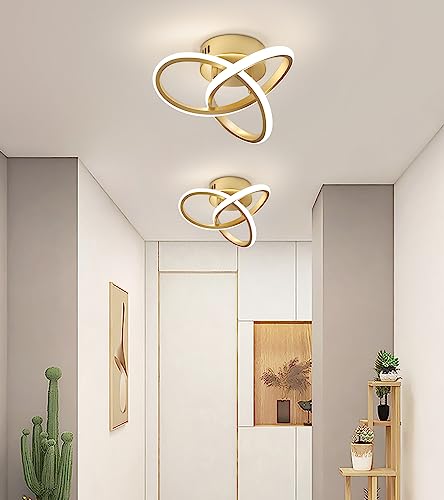 AMZASA Modern LED Ceiling Light Fixtures Gold Semi Flush Mount Ceiling Lamp Hallway Lights for Bedroom Bathroom Entryway Closet Balcony Stair Laundry Room Curved Design