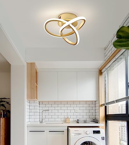 AMZASA Modern LED Ceiling Light Fixtures Gold Semi Flush Mount Ceiling Lamp Hallway Lights for Bedroom Bathroom Entryway Closet Balcony Stair Laundry Room Curved Design