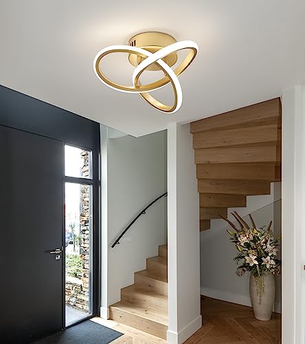 AMZASA Modern LED Ceiling Light Fixtures Gold Semi Flush Mount Ceiling Lamp Hallway Lights for Bedroom Bathroom Entryway Closet Balcony Stair Laundry Room Curved Design
