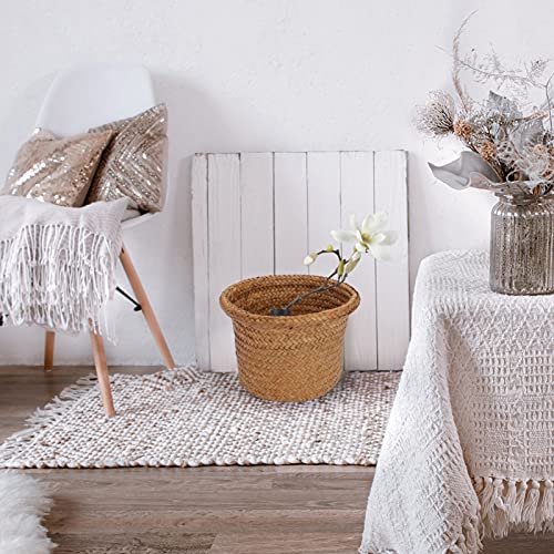 NUOBESTY Wicker Trash Can Rattan Garbage Bin Waste Basket Hyacinth Flower Pots Woven Storage Basket for Home Office