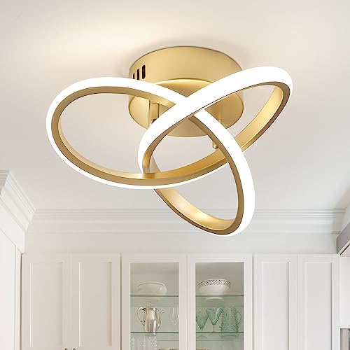AMZASA Modern LED Ceiling Light Fixtures Gold Semi Flush Mount Ceiling Lamp Hallway Lights for Bedroom Bathroom Entryway Closet Balcony Stair Laundry Room Curved Design