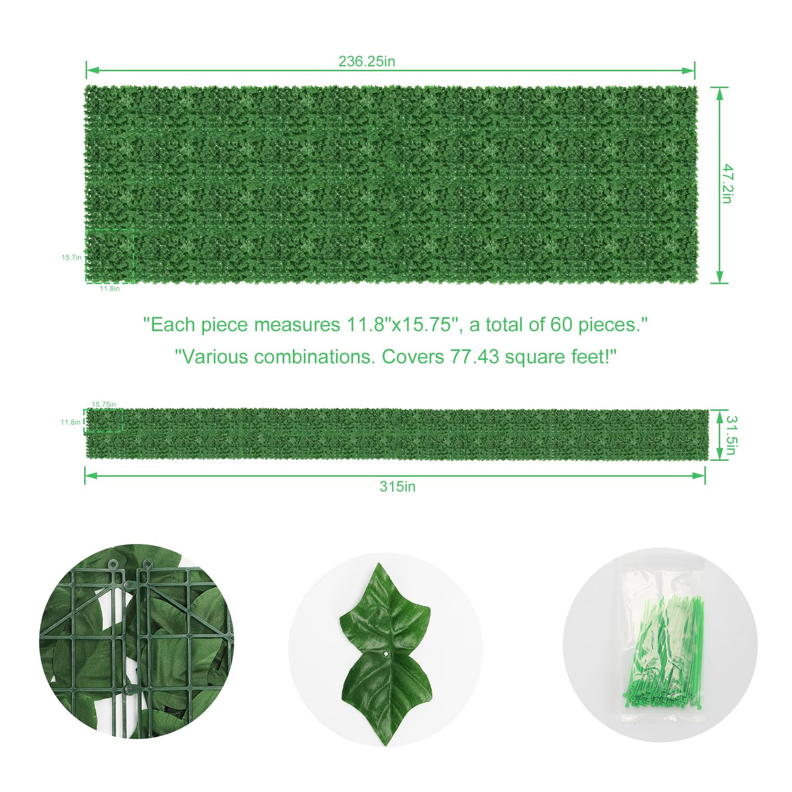 Skcoipsra Artifical Ivy Privacy Fence Screen, 47.2x236in(77sqft) Faux Ivy Vine Leaf Grass Wall, Artificial Hedges Greenery Backdrop Wall for Balcony Indoor Outdoor Garden Fence Decor