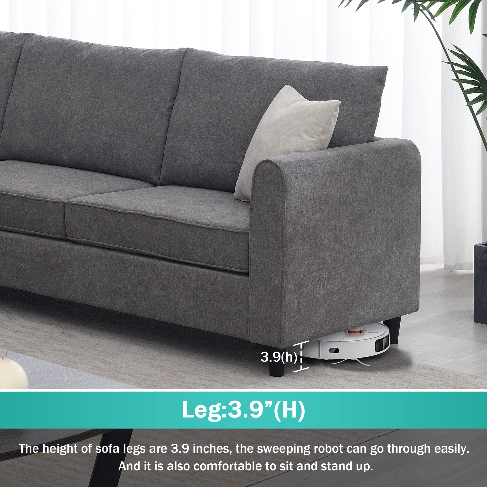 RUNWON Modern Upholstered Sectional Sofa Furniture Set-L Shape Couch with 3 Pillows, 91x91 for Living Room, Gray