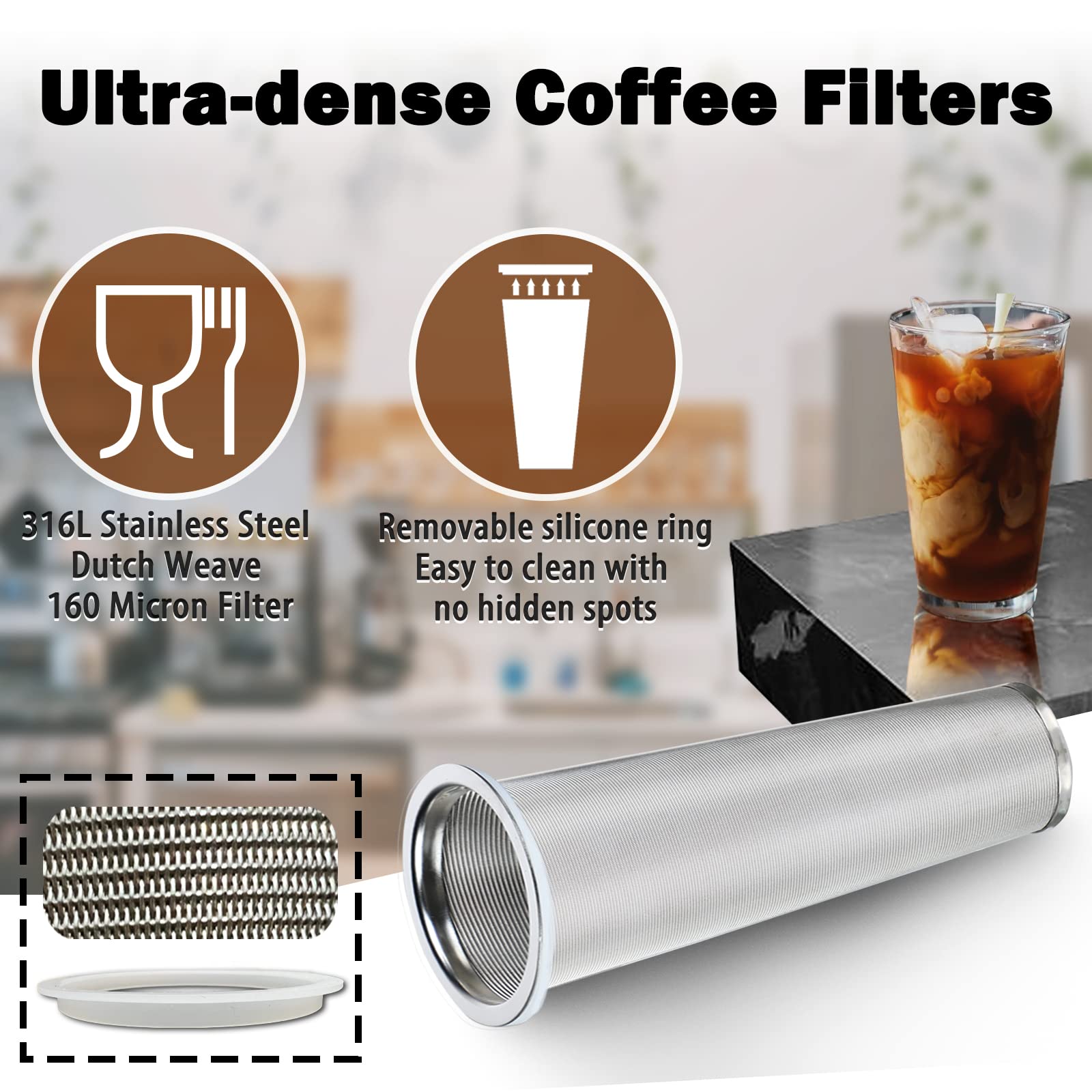 Cold Brew Coffee Maker Pitcher - 64oz Iced Coffee Maker with Stainless Steel Mixing Spoon & Super Dense Filter 3 Steps Finish, Classic BPA Free Sturdy Mason jar Pitcher with Gray Lid Easy to Clean