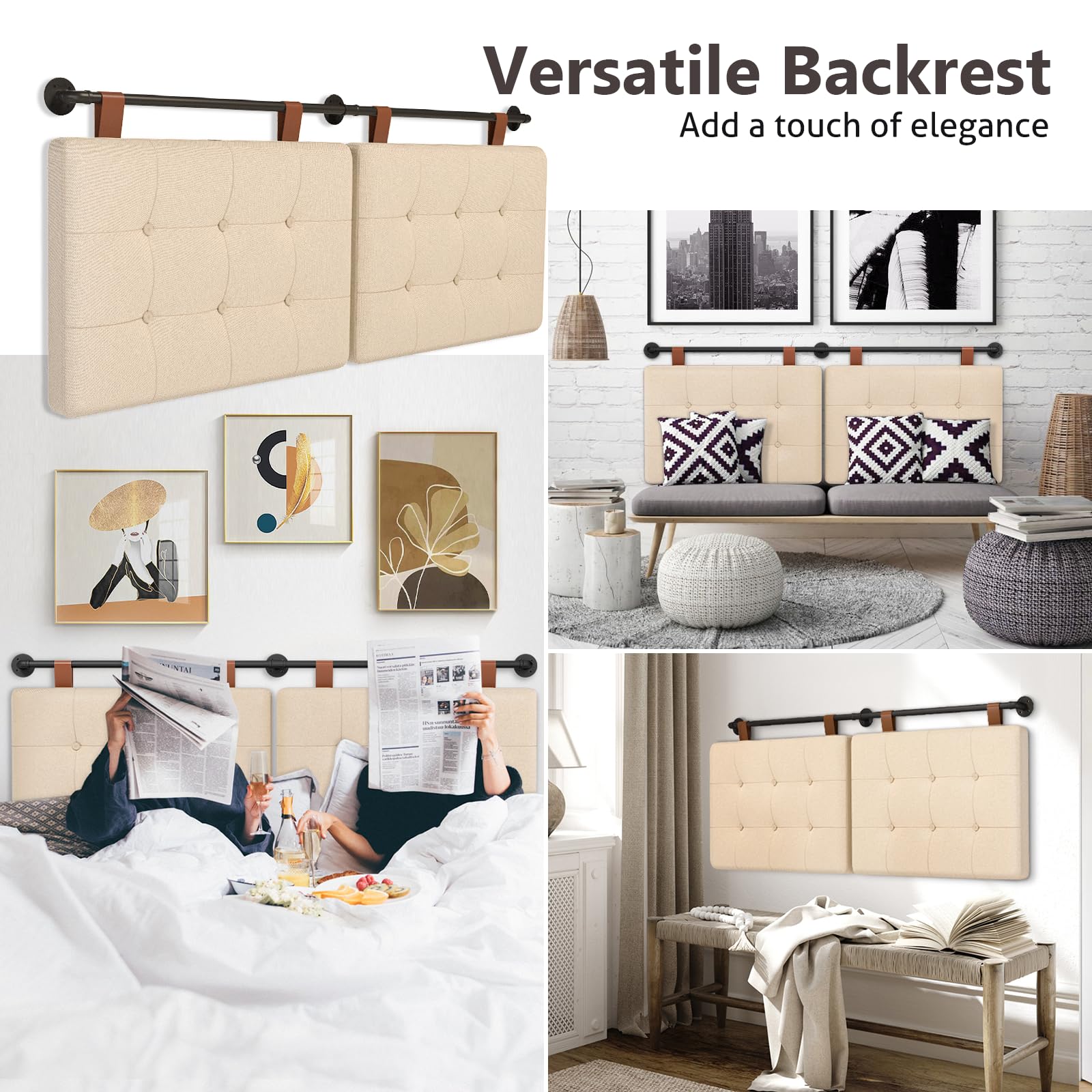 Joyoolife Queen Headboard,Wall Mounted Headboard Queen for Bed with Linen Upholstery and Button Tufted/upholstered headboard, USB Charging Port, Adjustable Height, Hanging Headboard for Bedroom-Khaki