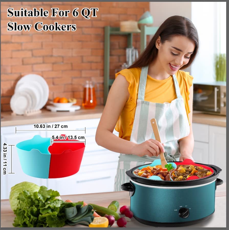 Culinary Cove Silicone Slow Cooker Liners,Reusable, BPA-free, and Dishwasher Safe Liners for Crock Pot 6 QT, Compatible with 6 Quart Oval Slow Cookers, with Divider Insert for Cooking 2 Meals at Once