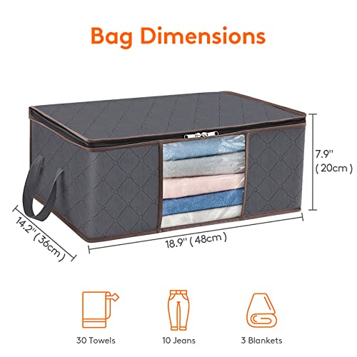 Lifewit Clothes Storage Bag Foldable Storage Bin Closet Organizer with Reinforced Handle Sturdy Fabric Clear Window for Sweaters, Coats, T-shirts, Blankets, 3 Pack, Grey