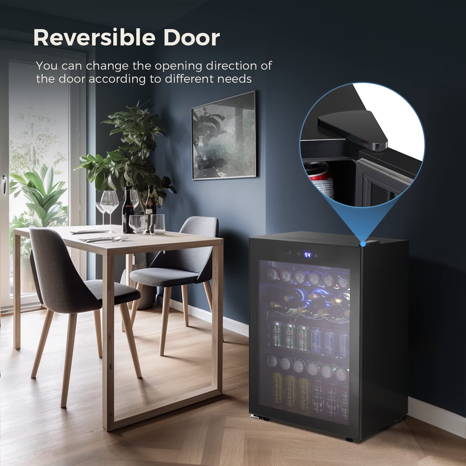LHRIVER Countertop Mini Fridge,4.4cu.ft Beverage Refrigerator and Cooler with Glass Door, Adjustable Shelves,145 Can Compact Refrigerators or Office,Dorm Room,Home