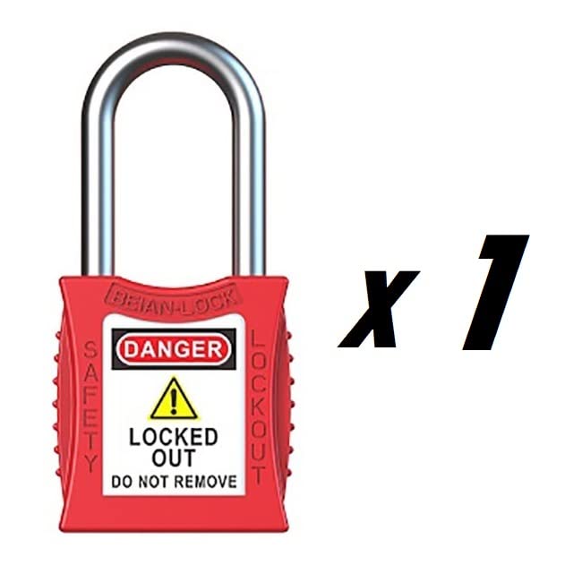 Lockout Tagout Lock Plug and Hasp Set - Plug Lockout for Use Sleeve Sockets RED BAN-D43, Loto Nylon Hasp Lock for Industry Equipment BAN-K02, Safety Padlock Keyed Different BAN-201 Red